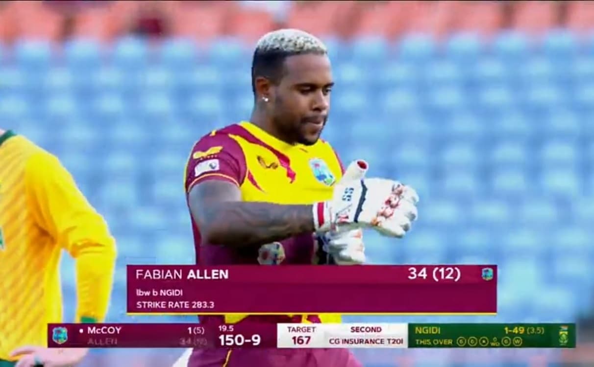 Fabian Allen Hits 34 Runs From 12 Balls Including 5 Sixes At A Strike ...
