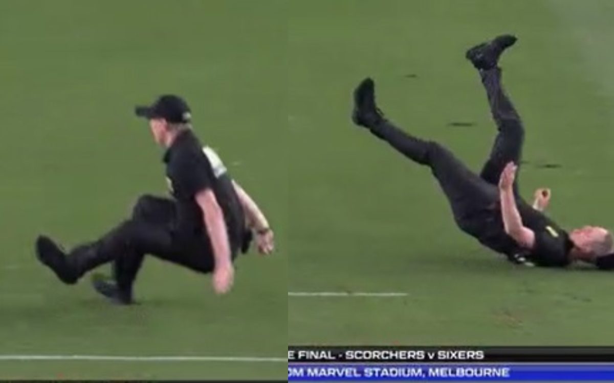 Umpire Phillip Gillespie Fell Down In Bbl 2021 22 Final Watch Video in ...