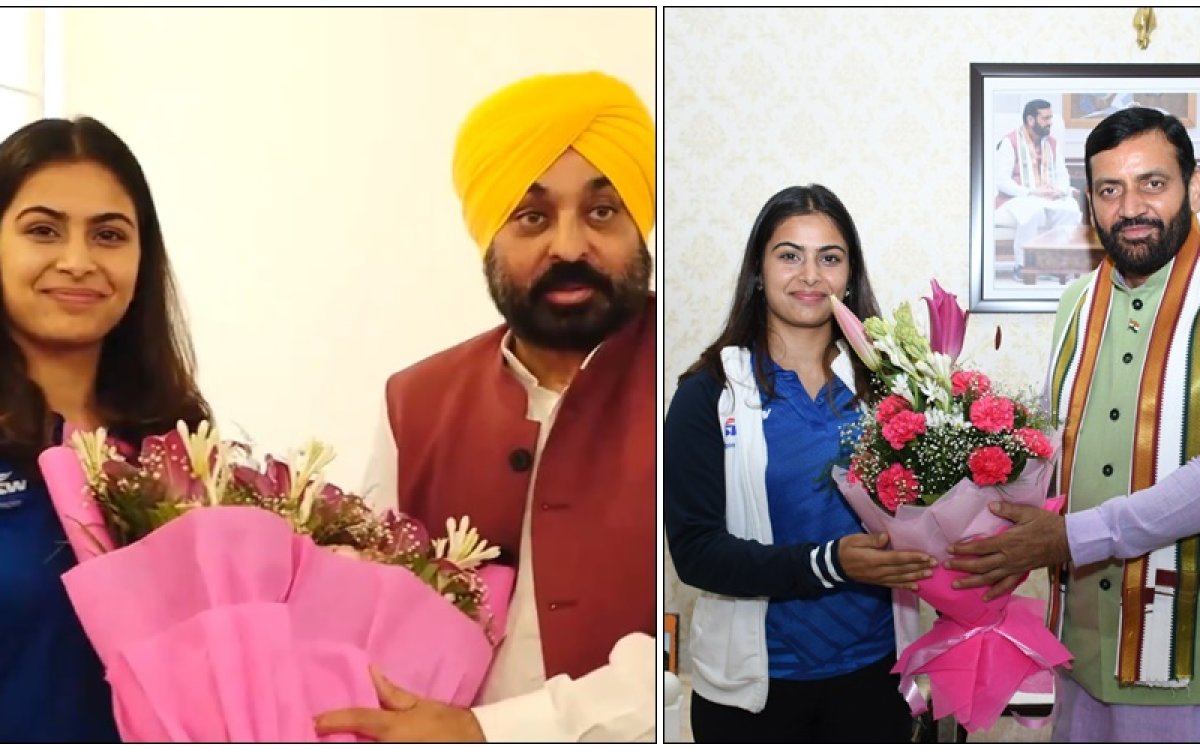 Olympic Medal Winners Manu Bhakar, Sarabjot Singh Call On Haryana ...