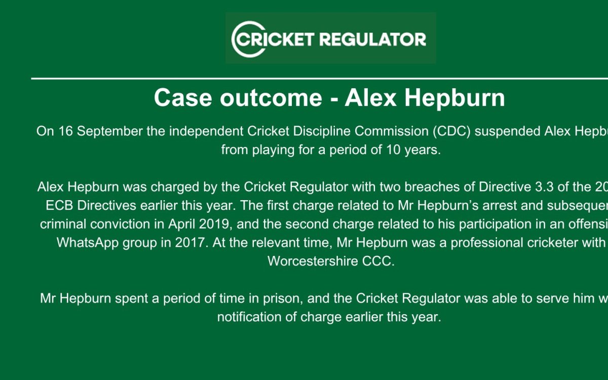 Former Worcestershire Cricketer Alex Hepburn Receives 10-year ...