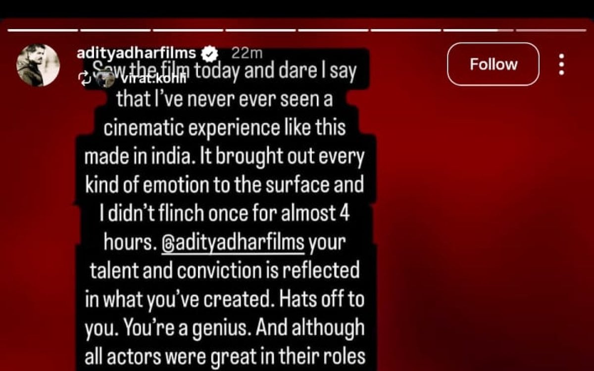 Virat Kohli Calls Dhurandhar: The Revenge A ‘cinematic Experience ...